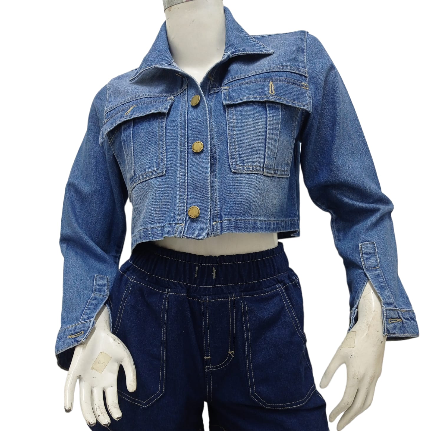 casaca jean crop top para mujer - baltiko